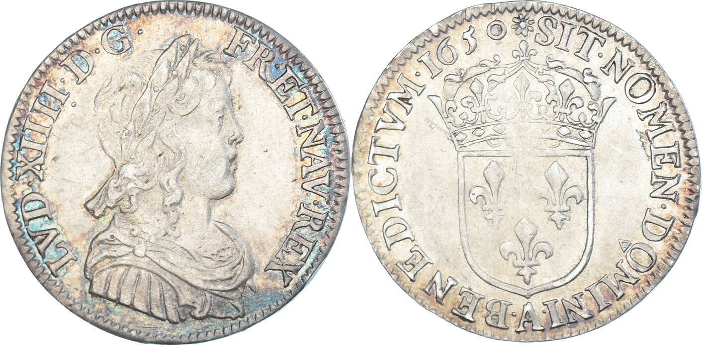 France 1/4 Écu à la mèche longue 1650 Paris Coin, Louis XIV, Paris EF ...