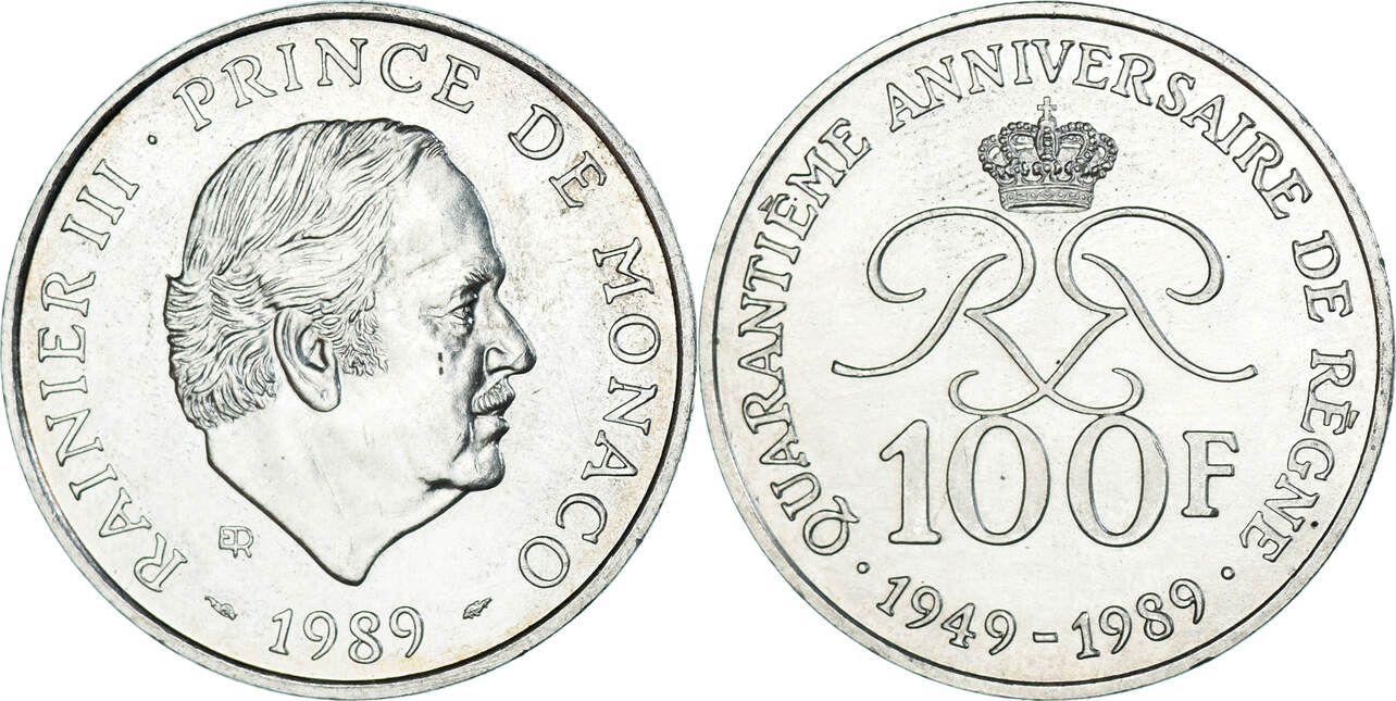 Monaco 100 Francs 1989 Monaco Coin, Rainier III, 40e anniversaire de ...