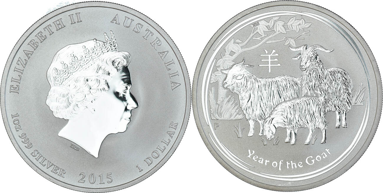 Australia 1 Dollar, 1 Oz 2015 Coin, Year of the Goat, Silver MS(64 ...