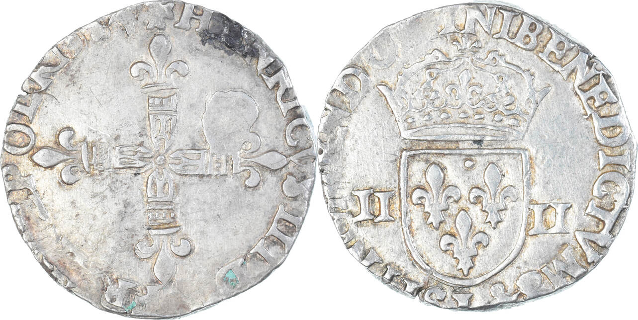 France 1/4 Ecu 1584 Bayonne Coin, Henri III, Bayonne, Silver, Gadoury ...