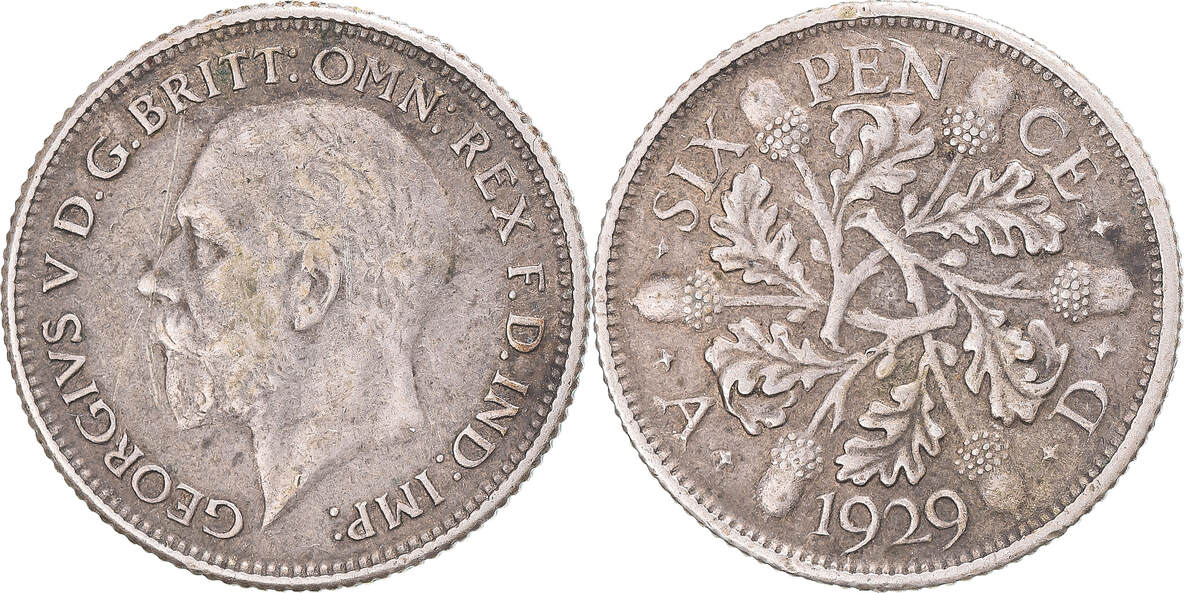 Great Britain 6 Pence 1929 Coin, George V, Silver, KM:832 VF(30-35 ...