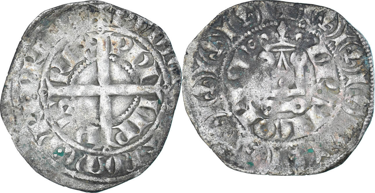 France Gros à la Couronne 1328-1350 Coin, Philippe VI, Billon VF(30-35 ...
