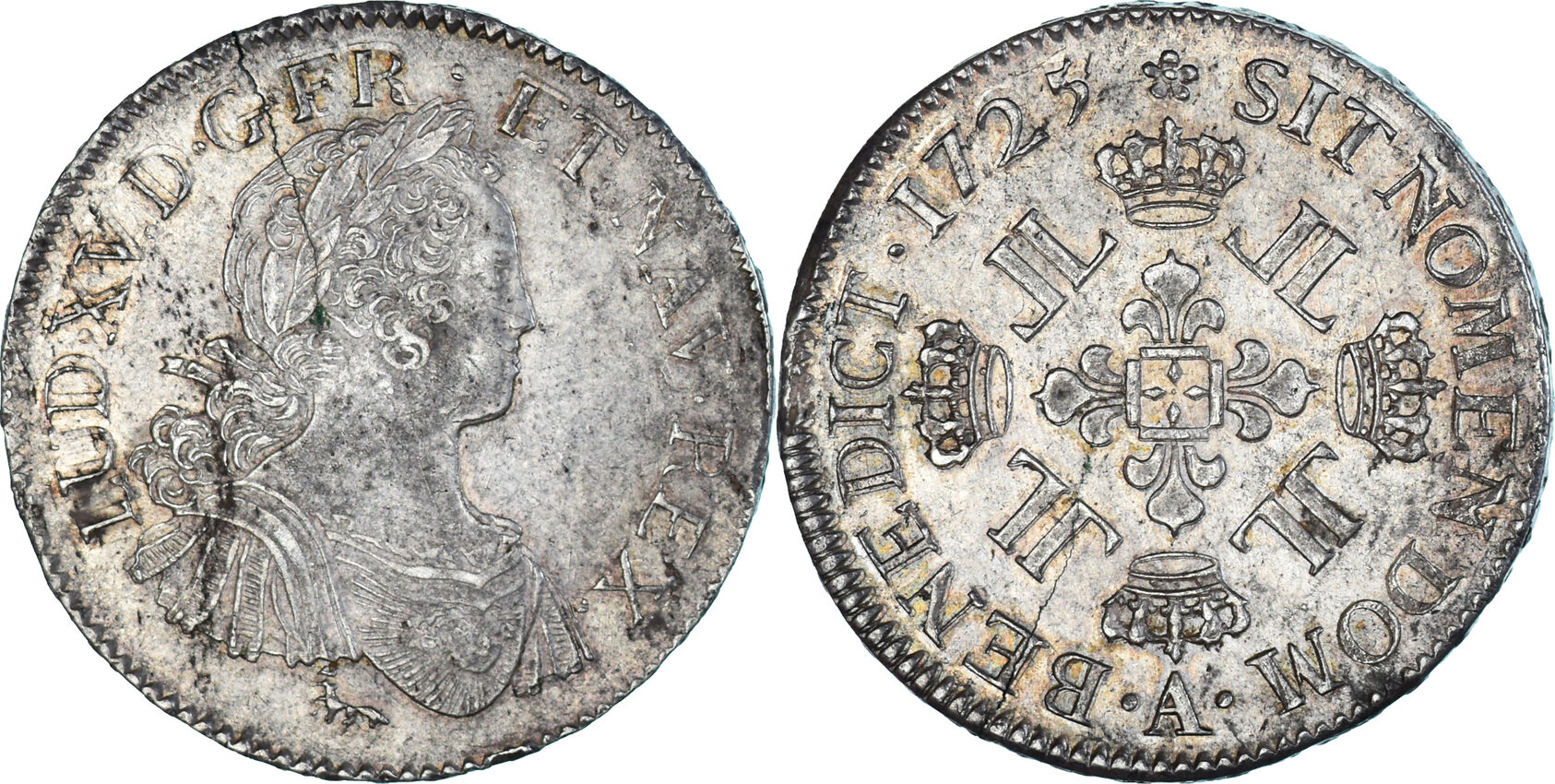 France Ecu aux 8 L 1725 Paris Louis XV, Paris, Silver, Gadoury:320 AU ...