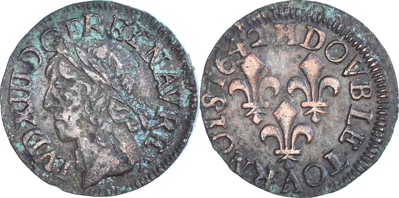 France Double Tournois 1642 La Rochelle Coin, Louis XIII, La Rochelle ...