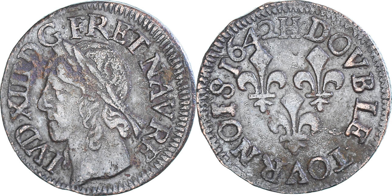 France Double Tournois 1642 La Rochelle Coin, Louis XIII, La Rochelle ...