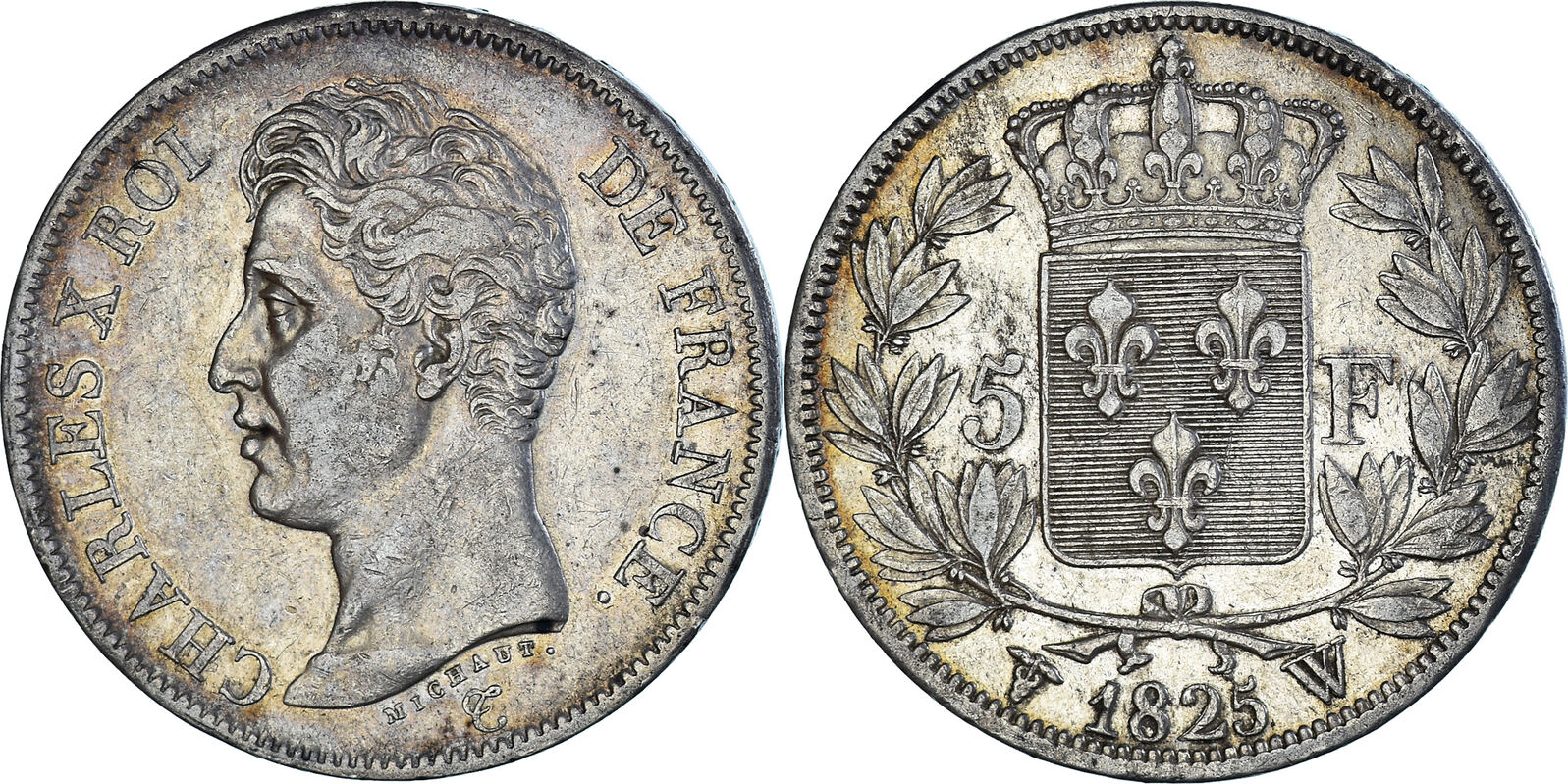 France 5 Francs 1825 Lille Coin, Charles X, Lille, Silver, KM:720.13 AU ...