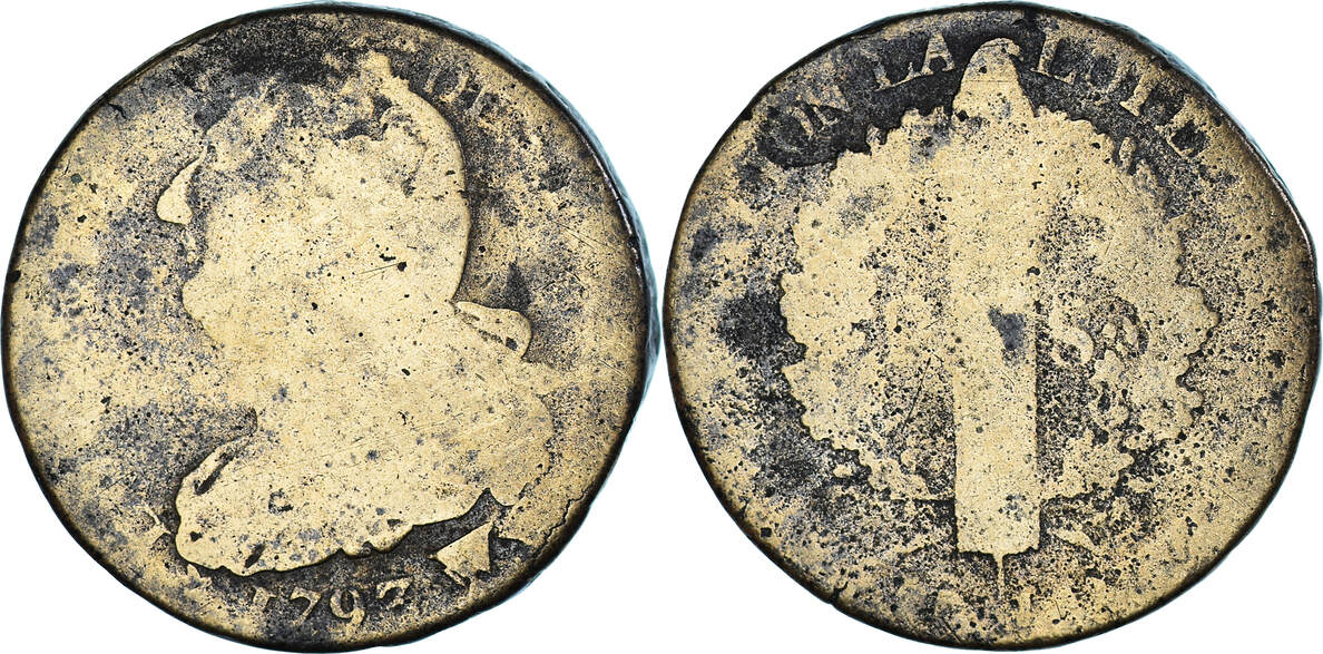 France 2 Sols 1793 Arras Coin, Louis XVI, Arras, Métal de cloche VG(8 ...