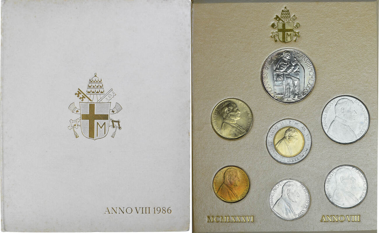 Vatican Set 10 L. - 1000 L. 1986 Rome Coin, John Paul II, Rome MS(65-70 ...