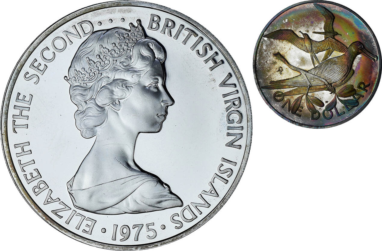 BRITISH VIRGIN ISLANDS Dollar 1975 Elizabeth II, Proof MS(65-70) | MA-Shops
