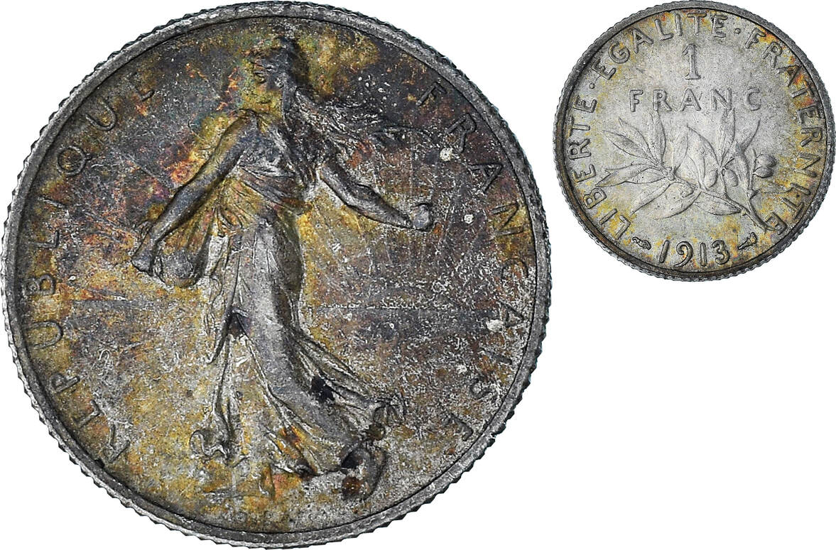 France 1 Franc 1913 Paris Semeuse, Paris, Silver, KM:844.1, Gadoury:467 AU(55-58) | MA-Shops