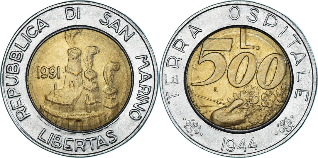 San Marino 500 Lire 1991 R Coin, Rome, Bi-Metallic, KM:269 EF(40-45) | MA-Shops