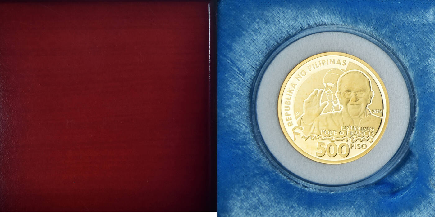 Philippines 500 Piso 2015 Coin, Pope Francis (Nordic Gold) GBU (dans un ...