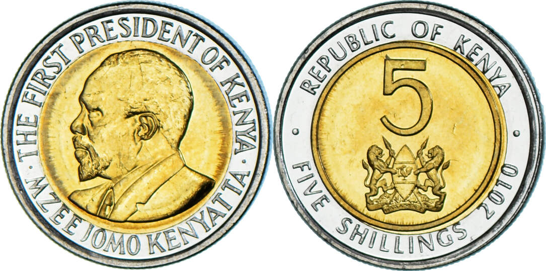 Kenya 5 Shillings 2010 Coin, Bi-Metallic, KM:37.2 MS(63) | MA-Shops