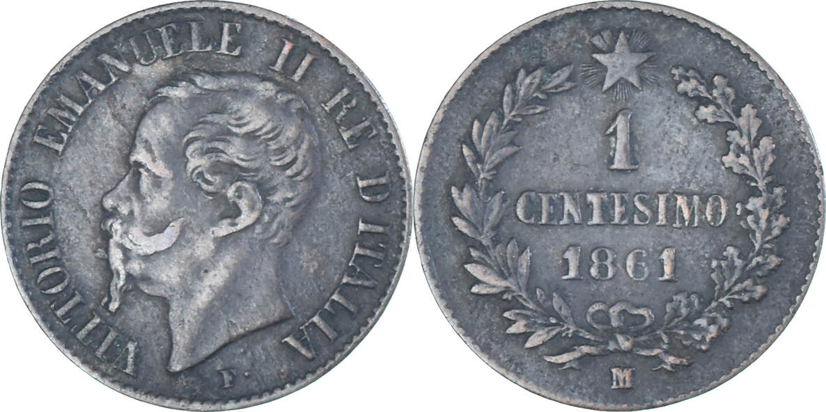Italy Centesimo 1861 Milan Coin, Milan, Bronze, KM:1.1 EF(40-45) | MA-Shops