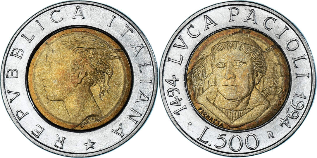 Italy 500 Lire 1994 R Coin, Rome, Bi-Metallic, KM:167 AU(50-53) | MA-Shops