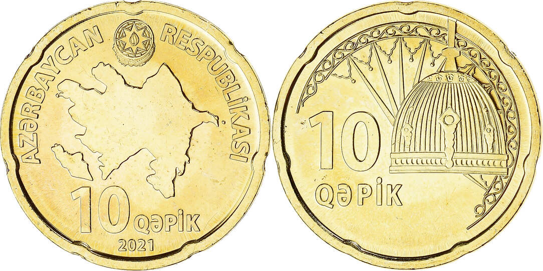 Azerbaijan 10 Qapik 2021 Coin, Acier plaqué laiton MS(63) | MA-Shops