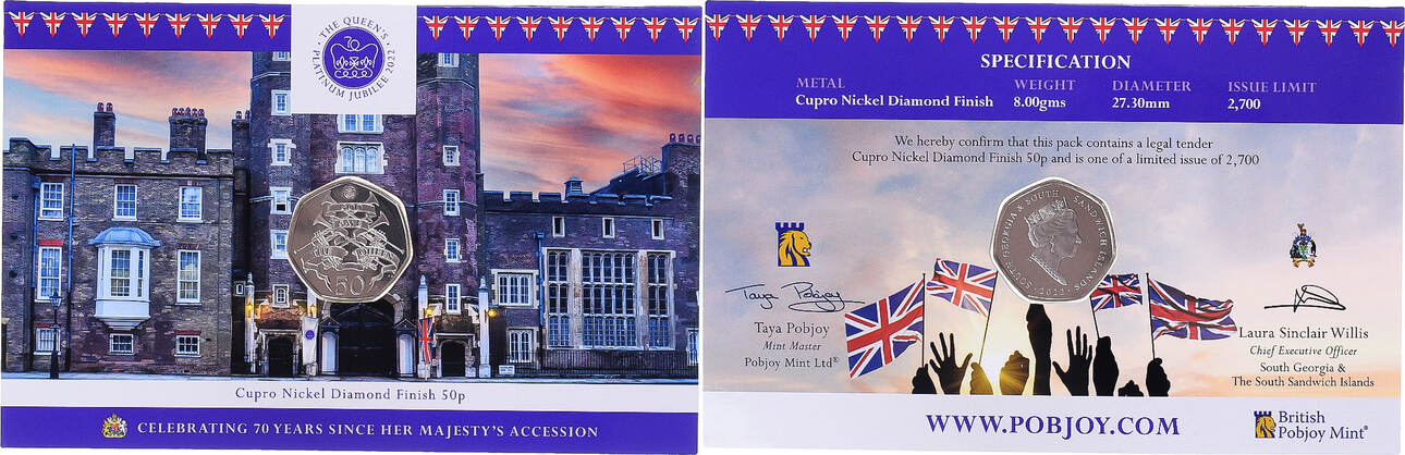 South Georgia and the South Sandwich Islands 50 Pence 2022 Pobjoy Mint ...