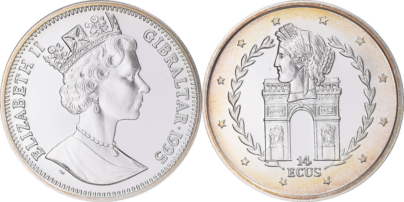 Gibraltar 14 Ecus 1995 Coin, Elizabeth II, ELIZABETH II.BE MS(65-70 ...