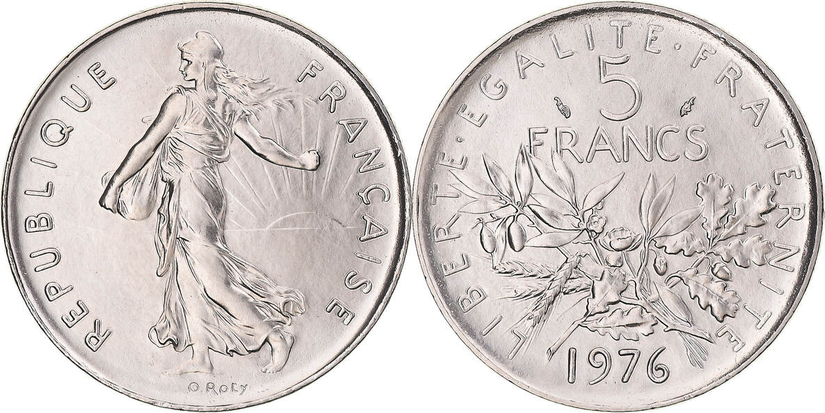 France 5 Francs 1976 Paris Coin, Semeuse, Paris, FDC, Nickel Clad MS(65-70) | MA-Shops