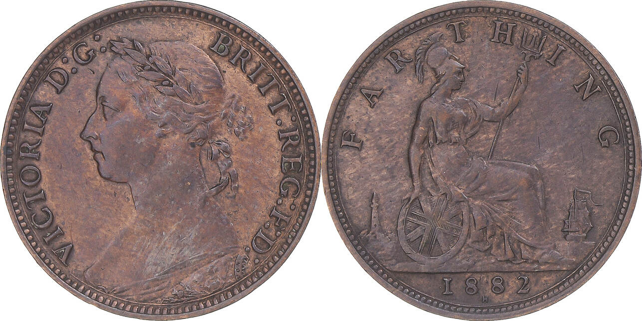 Great Britain Farthing 1882 H Coin, Victoria, Heaton, Bronze, KM:753 MS ...