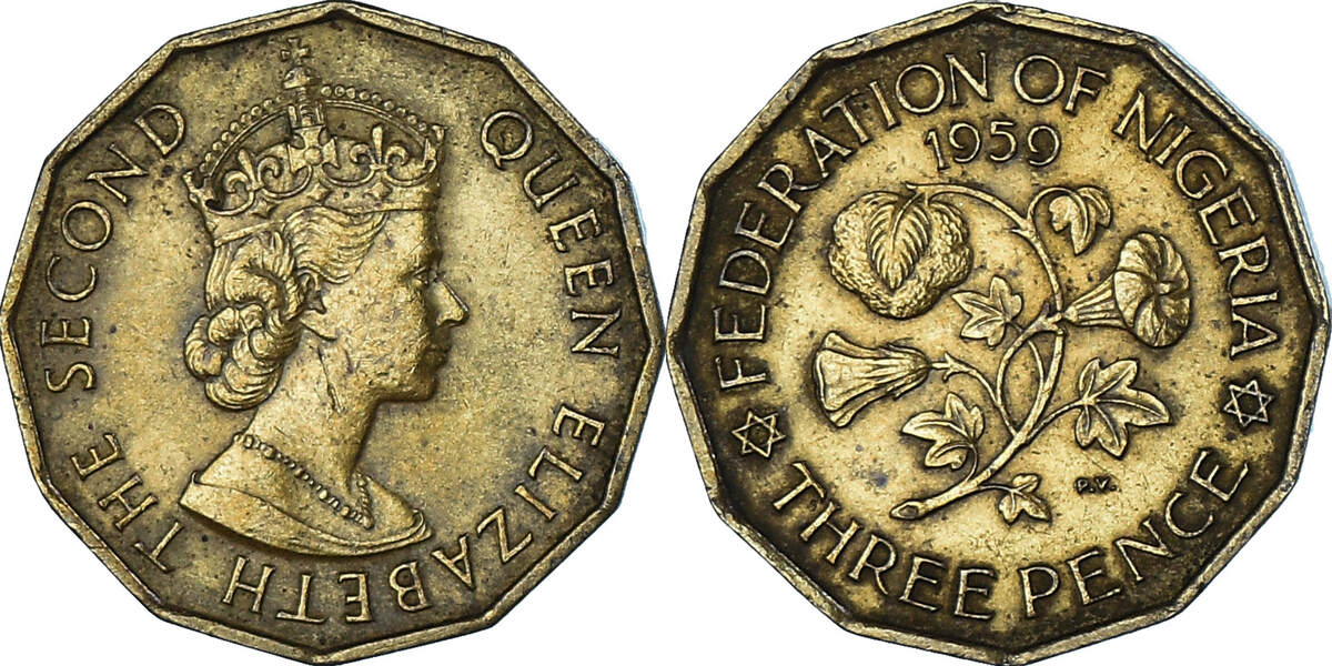 Nigeria 3 Pence 1959 Coin, Nickel-brass, KM:20 EF(40-45) | MA-Shops