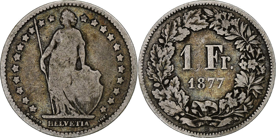 Switzerland Franc 1877 B Coin, Bern, Silver, KM:24 VF(20-25) | MA-Shops