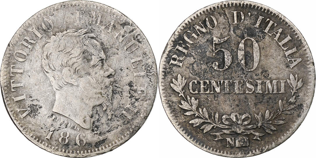 Italy 50 Centesimi 1863 N Vittorio Emanuele II, Naples, Silver EF(40-45 ...