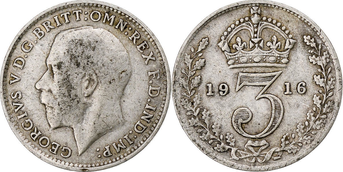 Great Britain 3 Pence 1916 George V, Silver, KM:813 VF(30-35) | MA-Shops