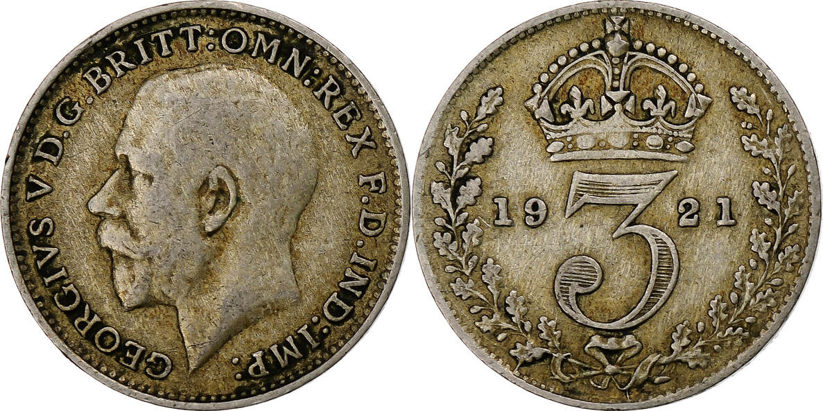 Great Britain 3 Pence 1921 Coin, George V, Silver, KM:813a VF(30-35 ...
