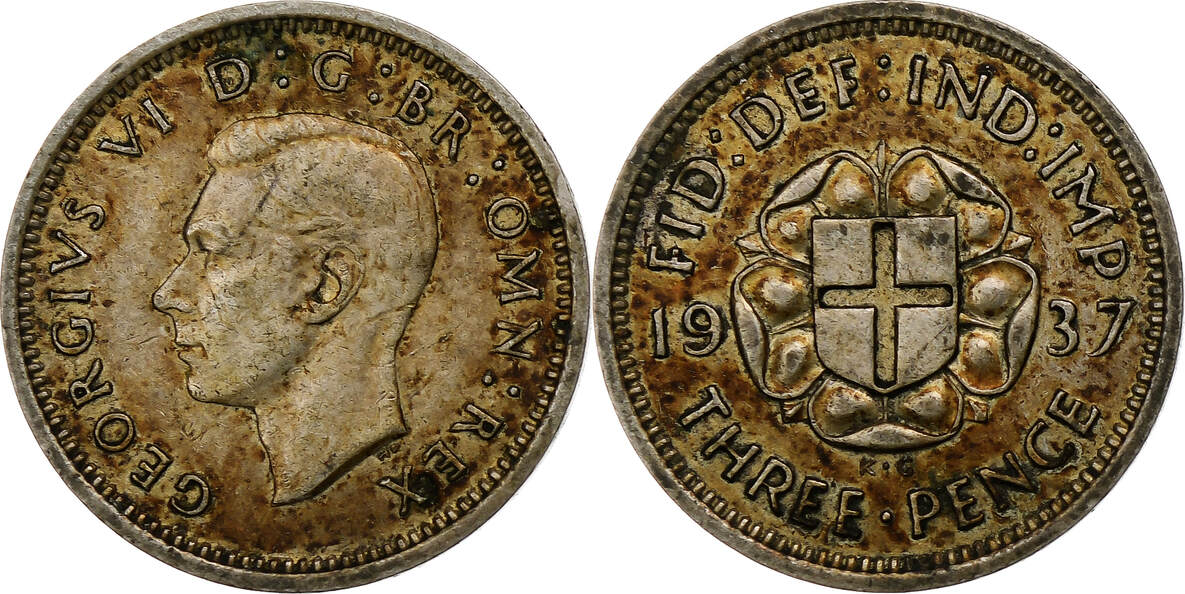 Great Britain 3 Pence 1937 George VI, Silver, KM:848 AU(50-53) | MA-Shops