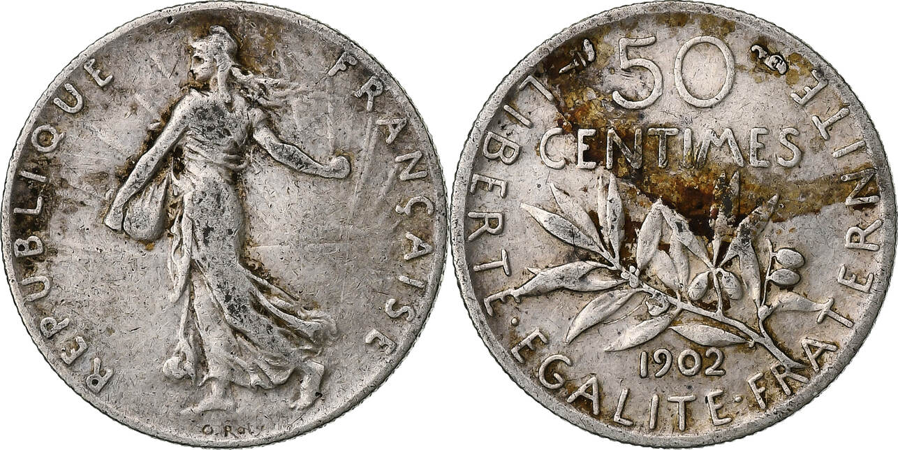 France 50 Centimes 1902 Paris Semeuse, Paris, Silver, Gadoury:420, Le EF(40-45) | MA-Shops