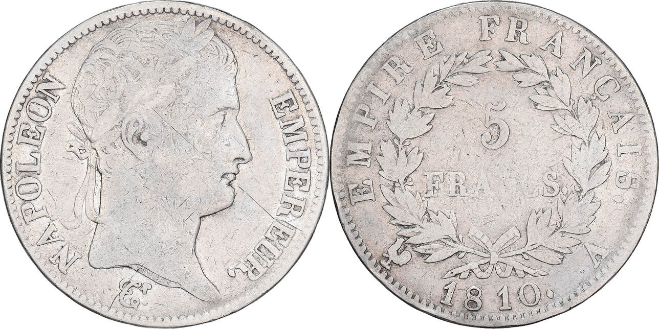France 5 Francs 1810 A Napoléon I, Paris, Silver, KM:694.1 VF(30-35 ...