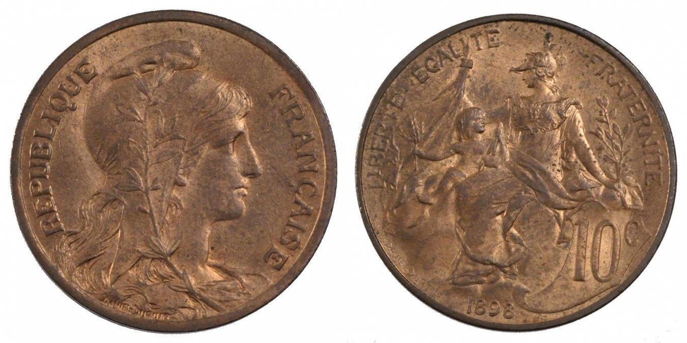 France 10 Centimes 1898 Paris Coin, Dupuis, Paris, Bronze, Gadoury:277 ...