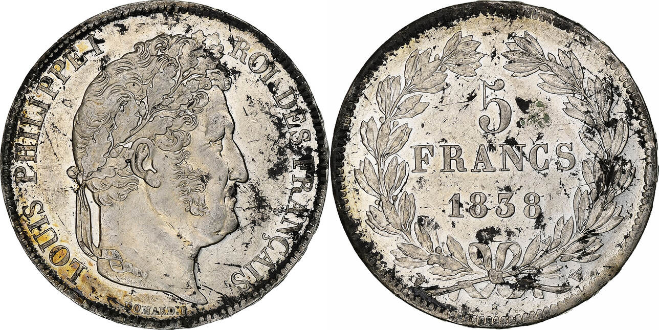 France 5 Francs 1838 W Louis-Philippe, Lille, Silver, Gadoury:678 AU(50 ...