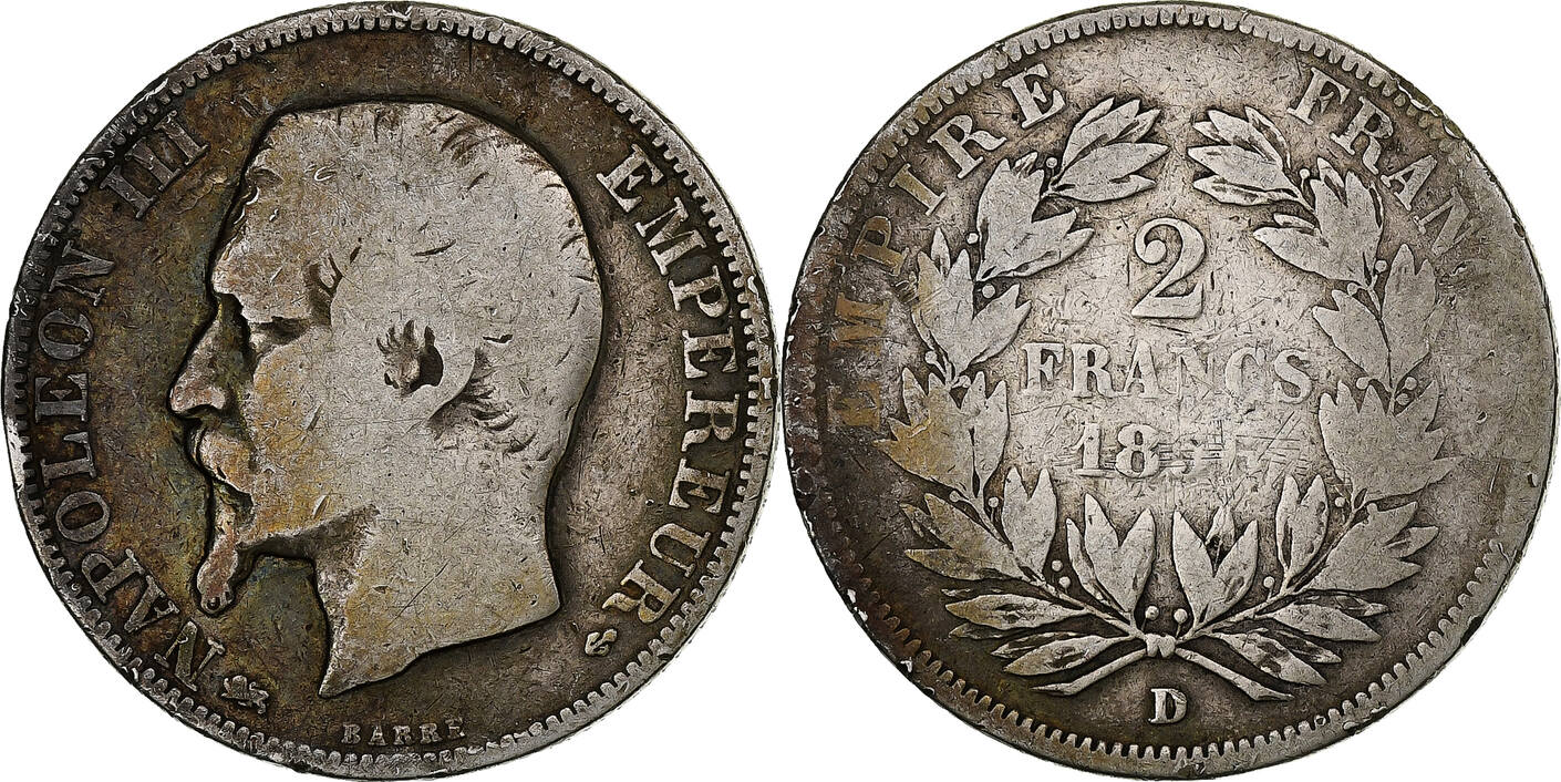 France 2 Francs 1856 D Napoléon III, Lyon, Silver, Gadoury:523 F(12-15 ...