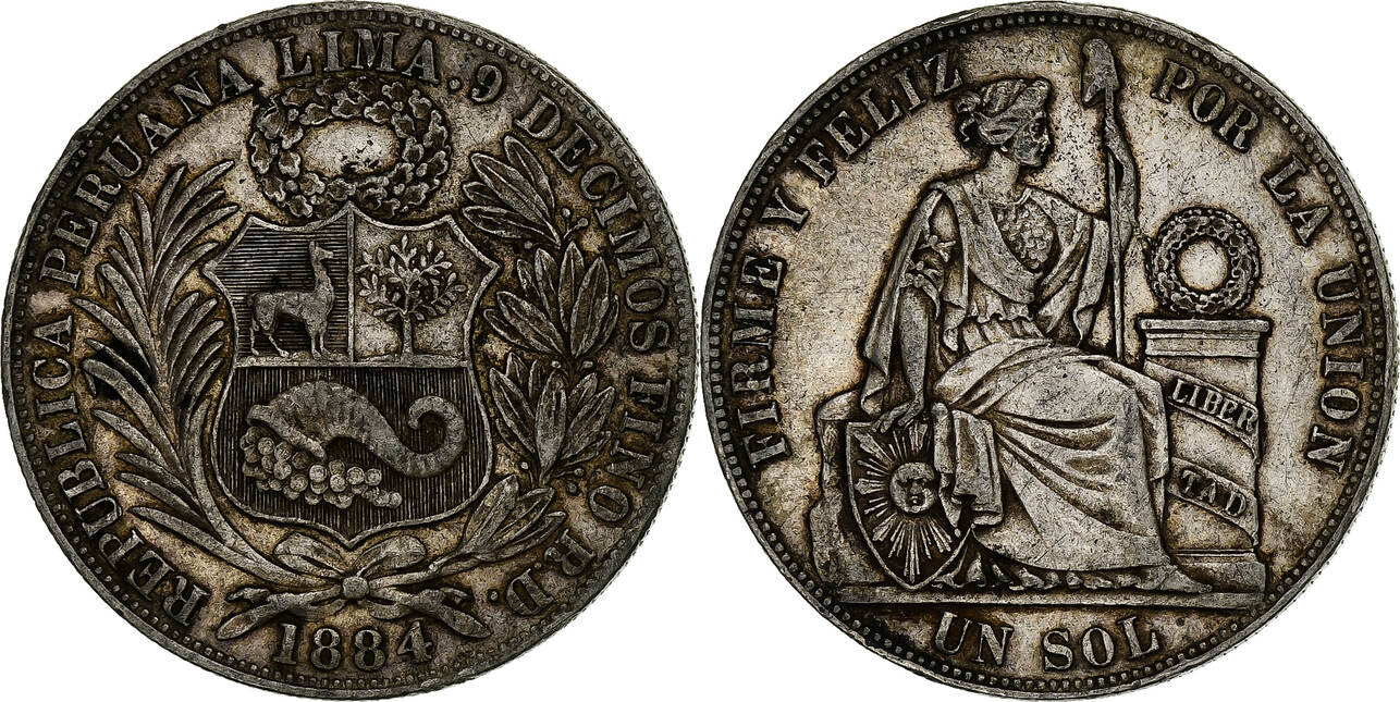 Sol 1884 Santiago SOUTH PERU, Santiago, Silver, KM:196.19 EF(40-45 ...