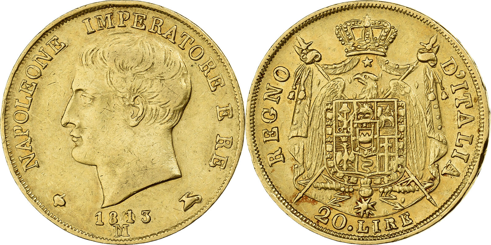Italian States 20 Lire 1813 M KINGDOM OF NAPOLEON, Napoleon I, Milan ...