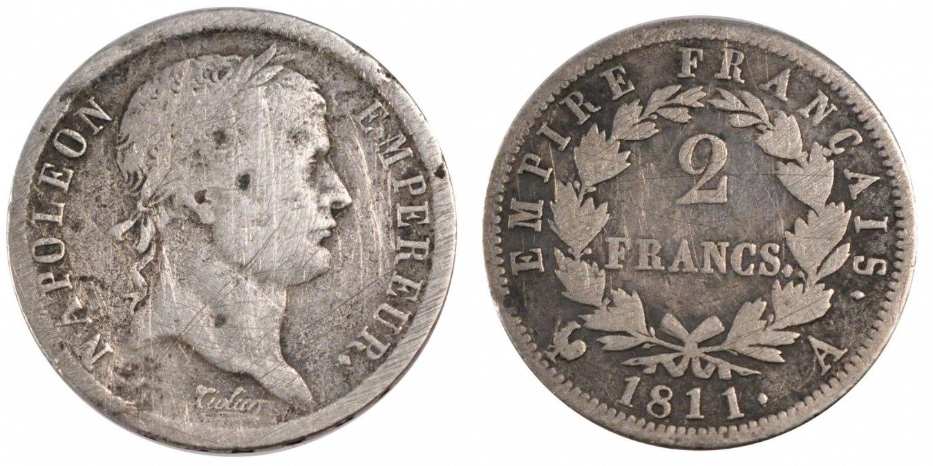 France 2 Francs 1811 A Coin, Napoléon I, Paris, Silver, Gadoury:501 VF ...