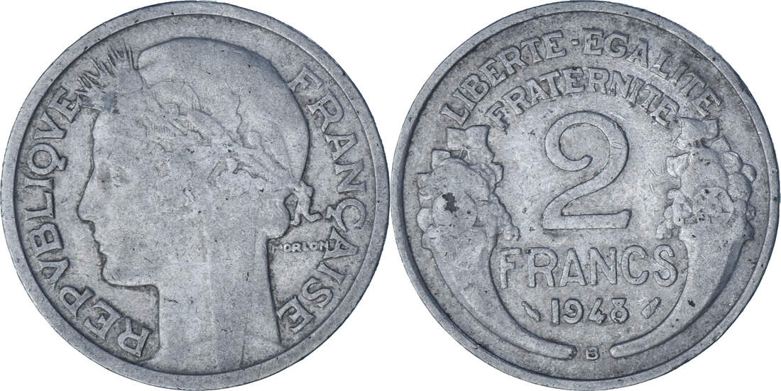 France 2 Francs 1948 B Morlon, Beaumont - Le Roger, Aluminum VF(30-35) | MA-Shops