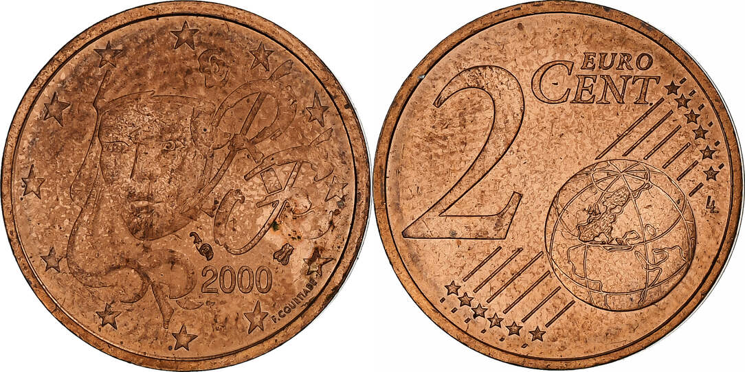 France 2 Euro Cent 2000 Paris Paris, Copper Plated Steel, KM:1283 MS(60 ...