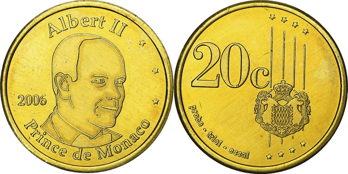 Monaco 20 Euro Cent 2006 unofficial private coin, Brass MS(64) | MA-Shops