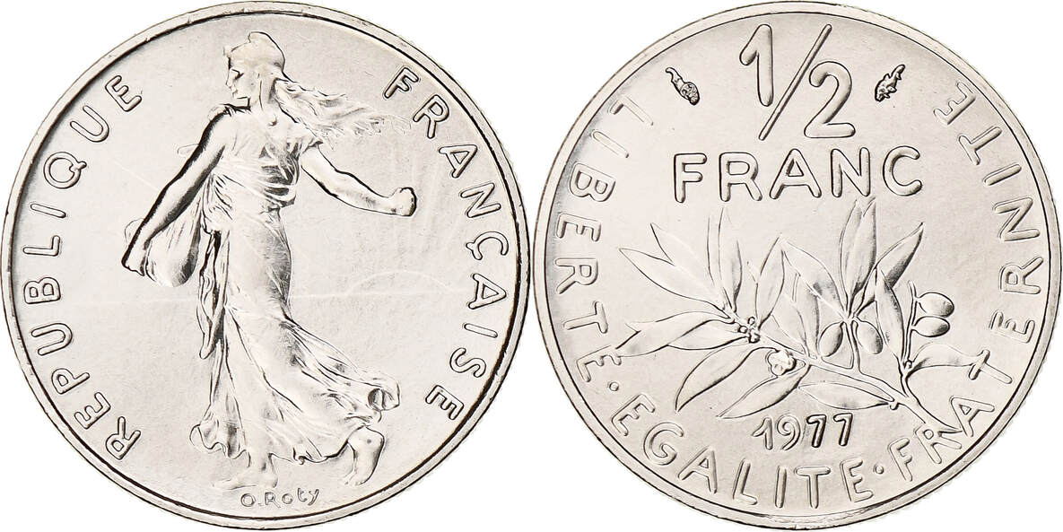 France 1/2 Franc 1977 Paris Semeuse, Paris, série FDC, Nickel MS(65-70) | MA-Shops