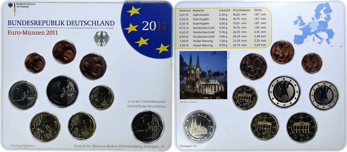 GERMANY - FEDERAL REPUBLIC Set 1 ct. - 2 Euro + 2€ 2011 Stuttgart ...