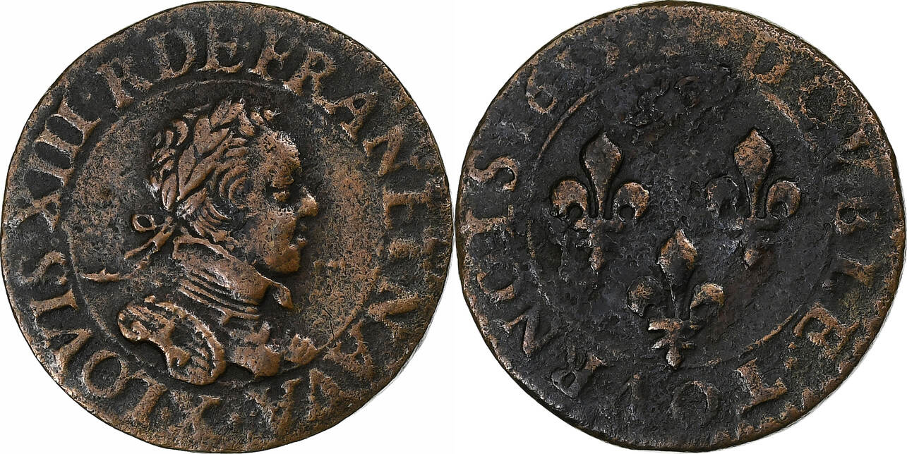 France Double Tournois 1615 Amiens Louis XIII, Amiens, Copper, CGKL:264 ...