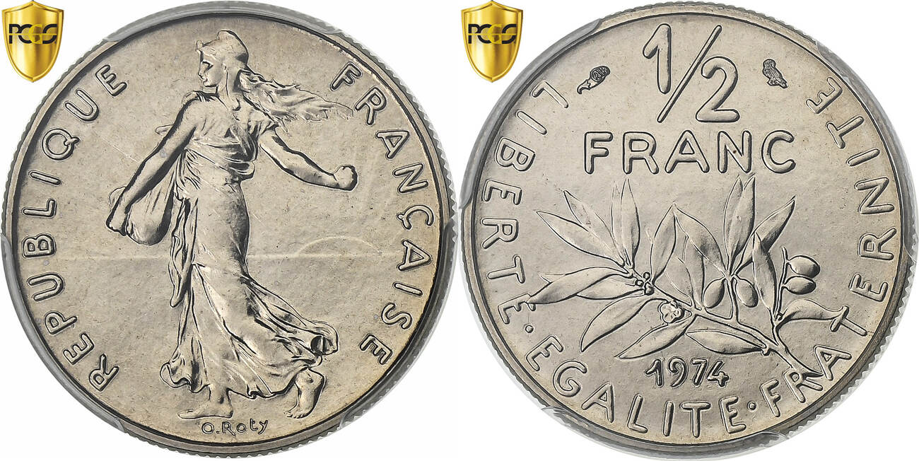France 1/2 Franc 1974 Paris Semeuse, Paris, Nickel, PCGS, Gadoury:429 MS68 | MA-Shops