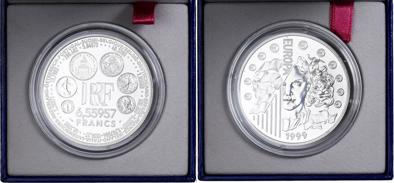 France 6.55957 Francs 1999 MDP Europa, MDP, Proof, Silver MS(65-70 ...