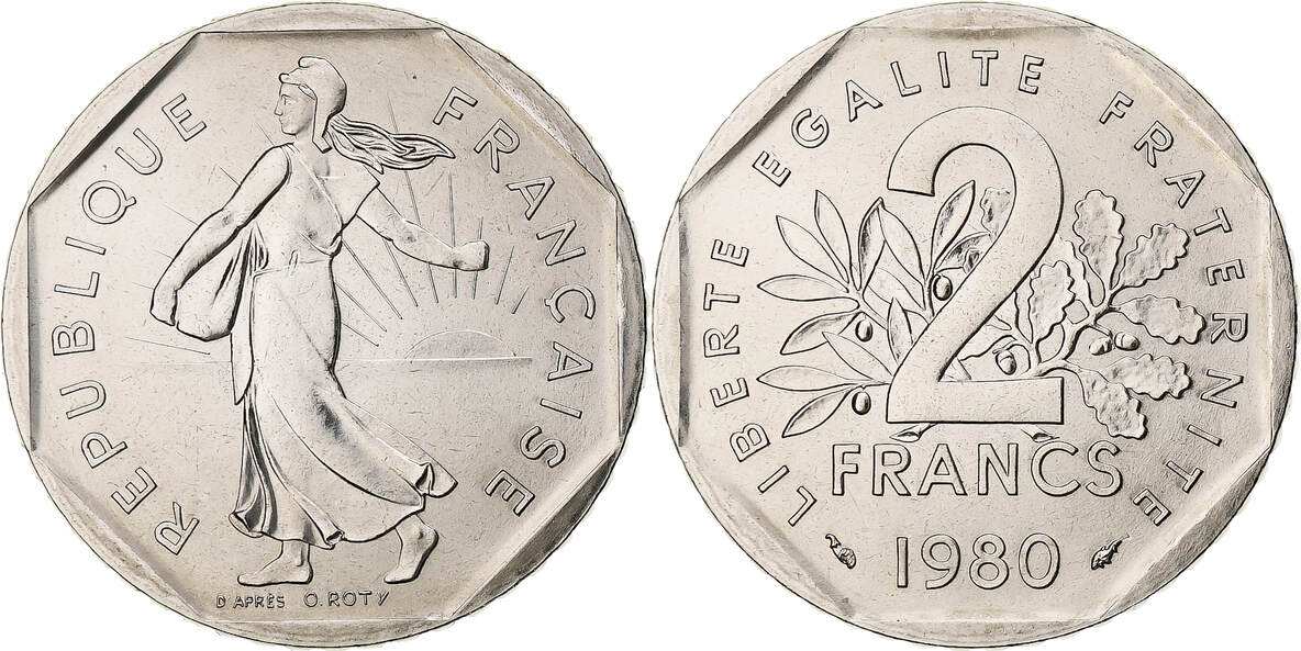 France 2 Francs 1980 Monnaie de Paris Semeuse, Monnaie de Paris, série FDC, Nickel MS(65-70 ...