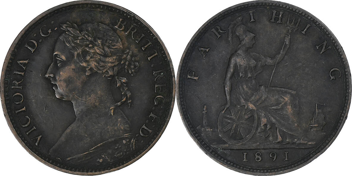 United Kingdom Farthing 1891 London Victoria, London, Bronze, KM:753 EF ...