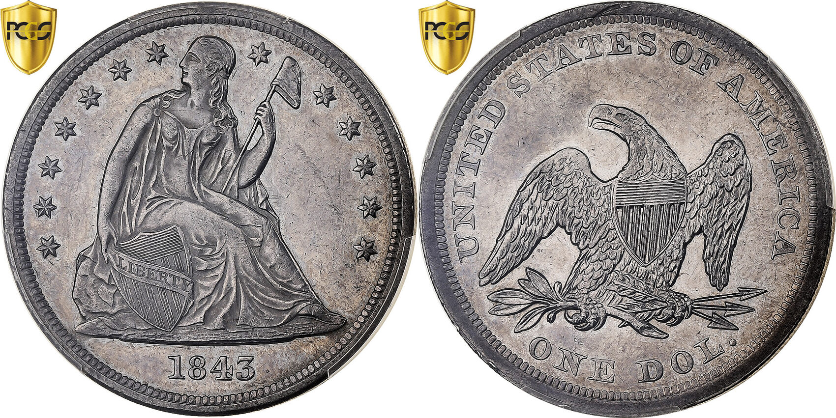United States 1 Dollar 1843 Philadelphia Seated Liberty, Philadelphia ...