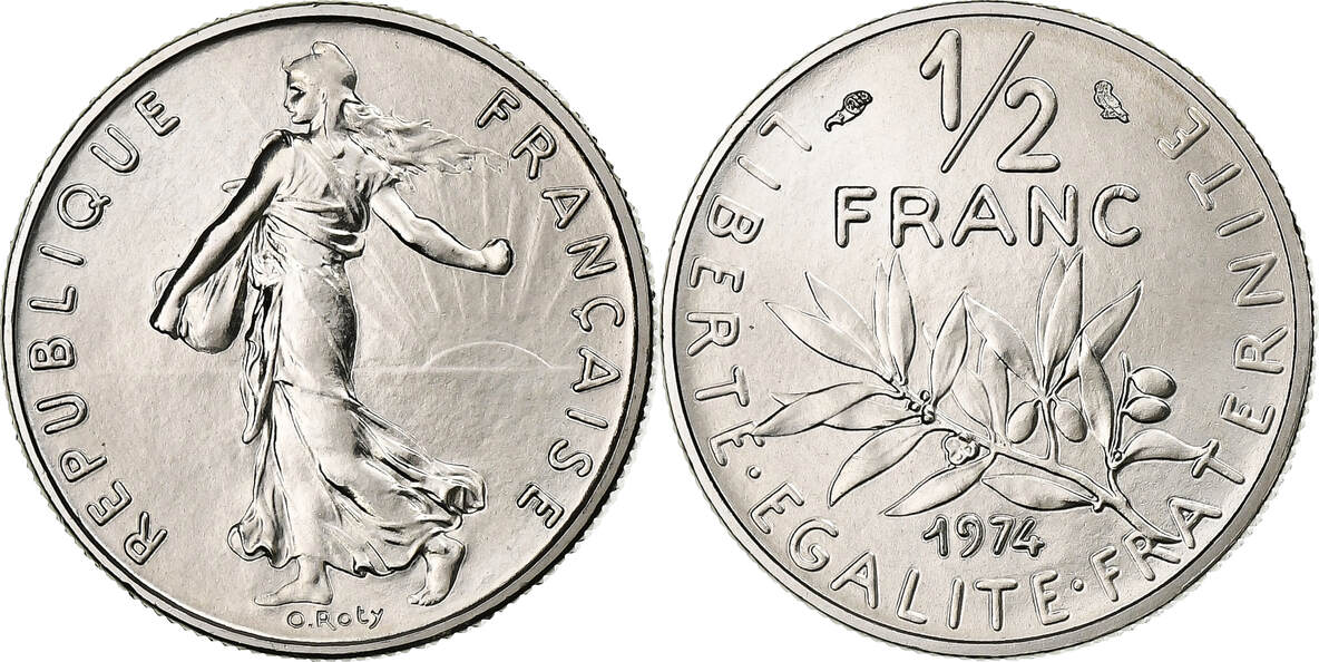 France 1/2 Franc 1974 Monnaie de Paris Semeuse, Monnaie de Paris, série FDC, Nickel MS(65-70 ...